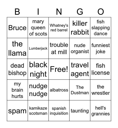 Monty Python Sketches Bingo Card