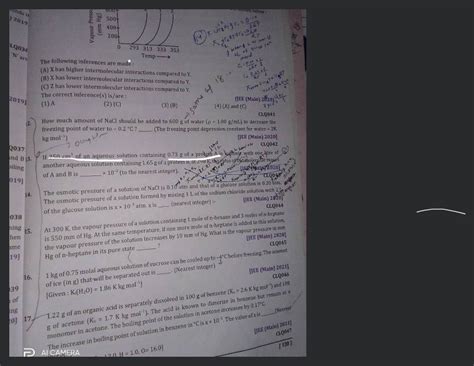 The Following Inferences Are Made A X Has Higher Intermolecular Inter