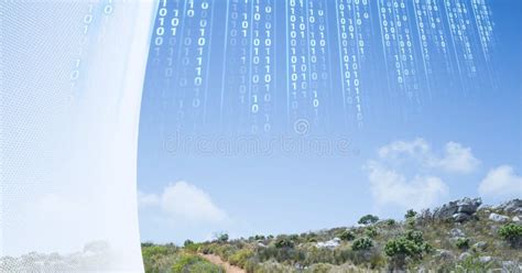 Composition Of Binary Coding Over Sunny Landscape Stock Image Image Of Connect Digital 218722597