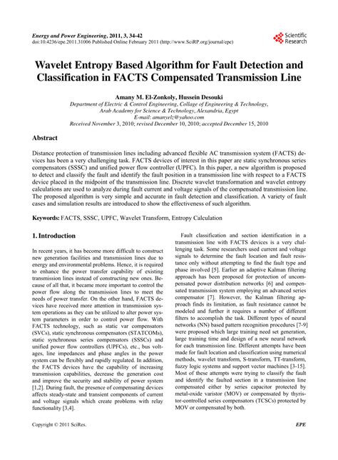 Pdf Wavelet Entropy Based Algorithm For Fault Detection And Classification In Facts
