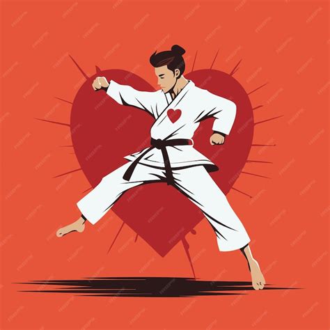 Premium Vector Karate Girl In A Red Heart Karate Girl Vector Illustration