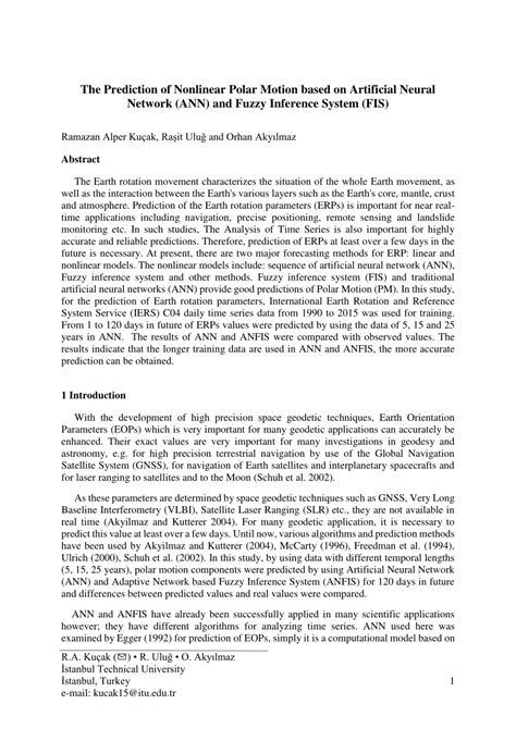 Pdf The Prediction Of Nonlinear Polar Motion Based On Artificial