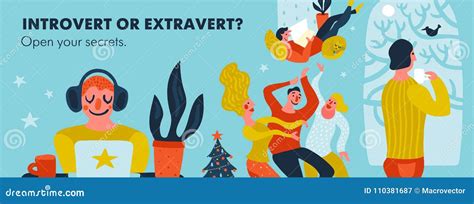 Extrovert And Introvert Comparison Outdoors And In Spare Time Vector Illustration