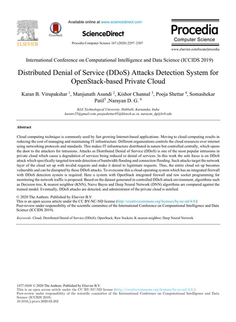 Pdf Distributed Denial Of Service Ddos Attacks Detection System For Openstack Based Private