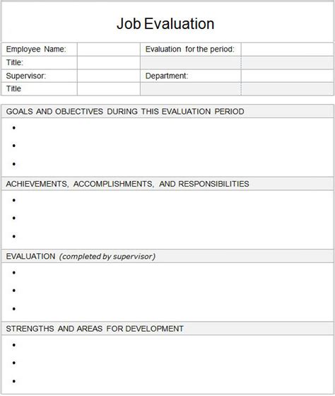 Free Employee Evaluation Form Template Word