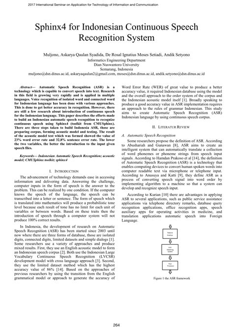 Pdf Sphinx4 For Indonesian Continuous Speech Recognition System