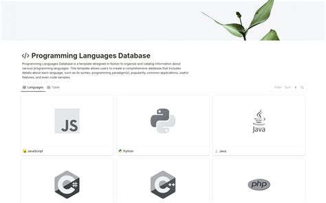 programming languages database template by lucas barcat notion