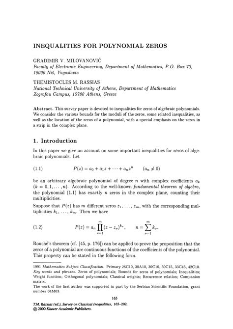 Pdf Inequalities For Polynomial Zeros