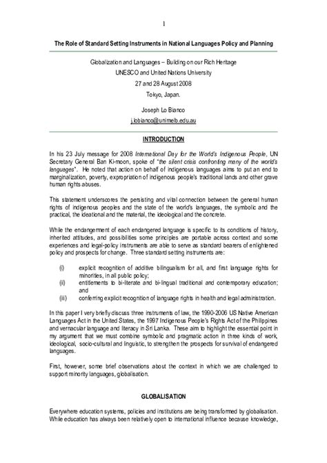 Pdf 1 The Role Of Standard Setting Instruments In National Languages