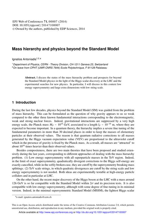 Pdf Mass Hierarchy And Physics Beyond The Standard Model