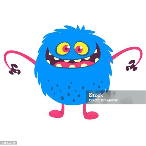 큰 입으로 웃 긴 만화 괴물입니다 벡터 블루 몬스터 그림입니다 할로윈 디자인 갈고리 발톱에 대한 스톡 벡터 아트 및 기타 이미지 갈고리 발톱 공포 무서움 귀신