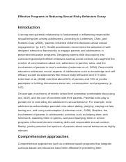 Effective Programs In Reducing Sexual Risky Behaviors Essay Docx Effective Programs In