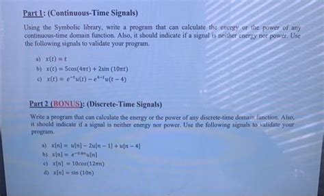 Solved Part 1 Continuous Time Signals Using The Symbolic