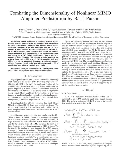 Pdf Combating The Dimensionality Of Nonlinear Mimo Amplifier Predistortion By Basis Pursuit