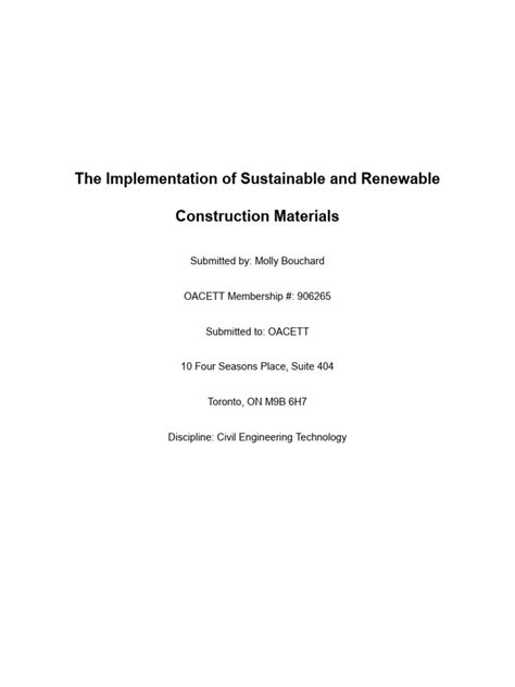 The Implementation Of Sustainable And Renewable Construction Materials