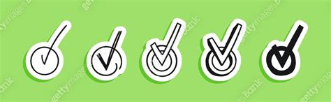 Round Stickers Checkboxes With Tick Hand Drawn Scribble Check Marks Set Vector Illustration Of