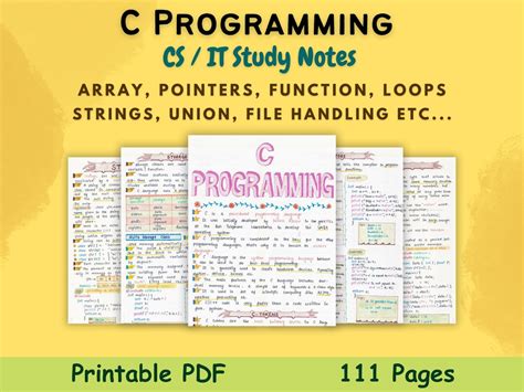 C Programming Language Aesthetic Study Notes Computer Science Study Guide Software Engineering C