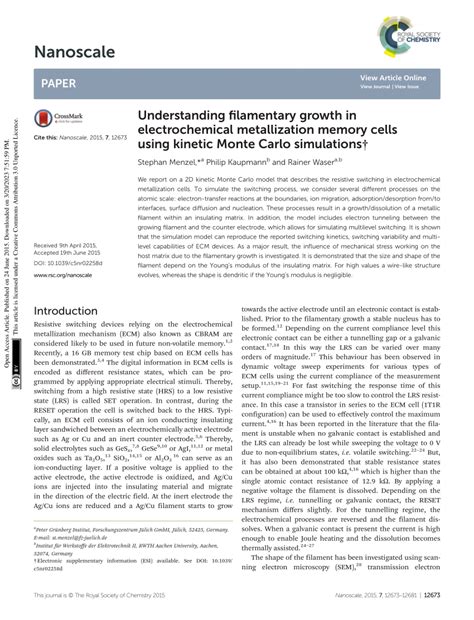 Pdf Understanding Filamentary Growth In Electrochemical Metallization Memory Cells Using