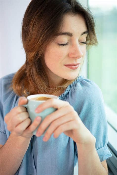 Thoughtful Woman Sitting In Cafeteria Stock Image Image Of Relax
