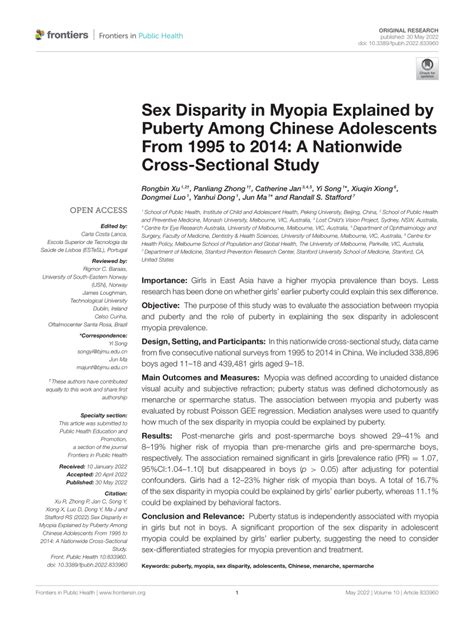 Pdf Sex Disparity In Myopia Explained By Puberty Among Chinese