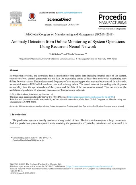 Pdf Anomaly Detection From Online Monitoring Of System Operations Using Recurrent Neural Network
