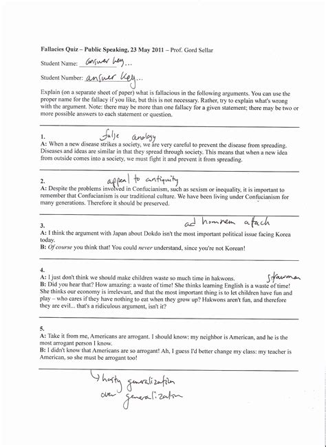 Logical Fallacies Worksheet With Answers Lovely The Fallacies Quiz