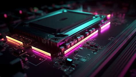 Close Up View Of A Modern Gpu Card With Circuit And Colorful Lights And Details 3d Rendering