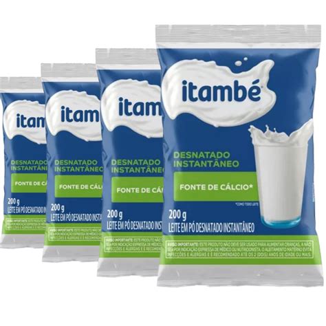 4 Unid Leite Em PÓ Desnatado Instantâneo ItambÉ 200g SachÊ Shopee
