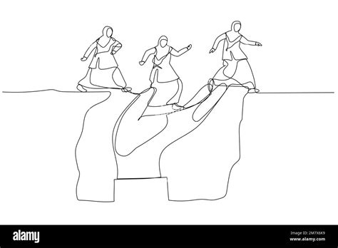 Drawing Of Giant Hand Help Arab Businesswoman Cross The Problem Gap Metpahor For Supportive