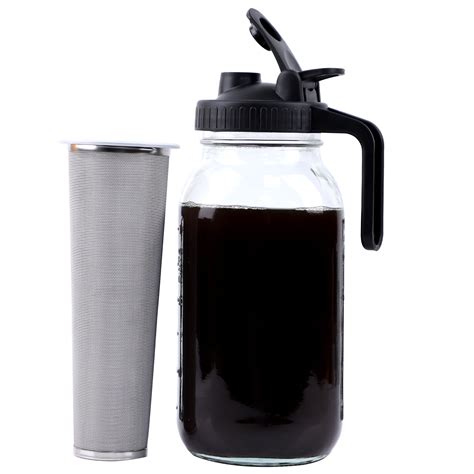 64 Oz Mason Jar Cold Brew Coffee Maker With Glass Lid Infuser