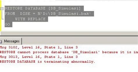 Sharing Msg 3102 Restore Cannot Process Database Because It Is In Use By This Session