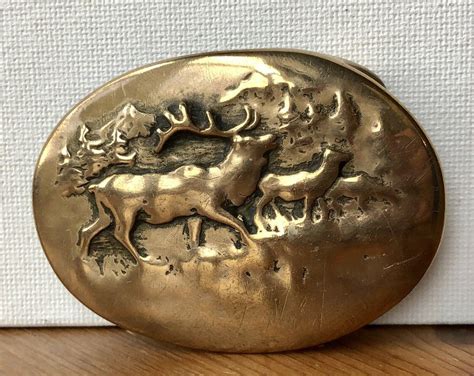 Vintage 1970s Bart Kenworthy Brass Belt Buckle Grazing Elk Wildlife