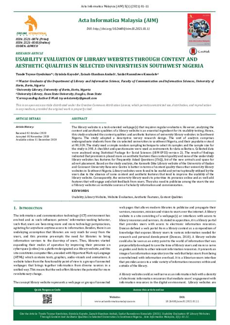 Pdf Usability Evaluation Of Library Websites Through Content And