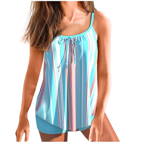 Amzcrzy Womens 2024 Two Piece Tankini Swimsuits Modest Tankini Bathing