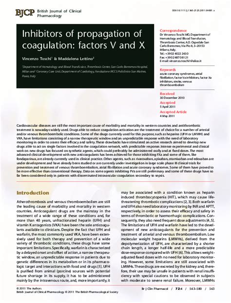 Pdf Inhibitors Of Propagation Of Coagulation Factors V And X