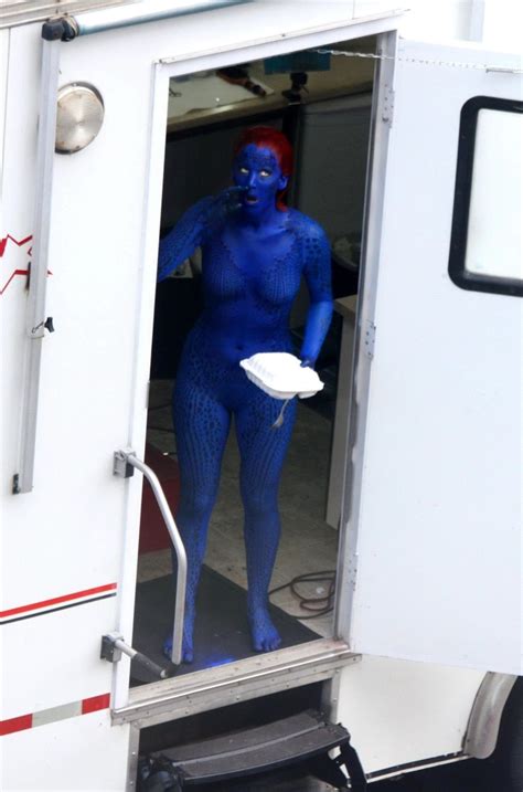 Jennifer Lawrence Fully Nude With Mystique Makeup On The X Men Set In