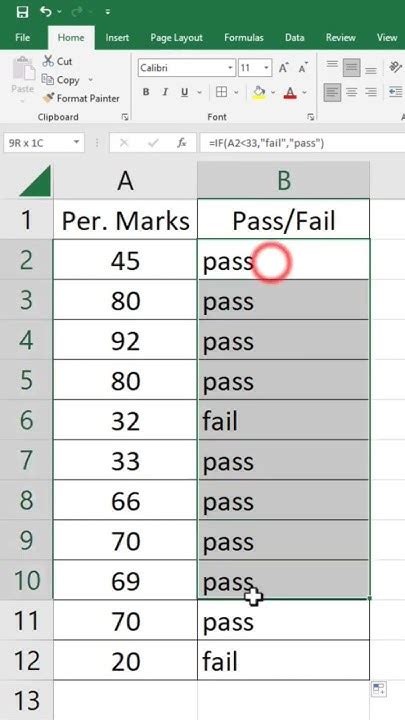 Passfail Formula In Excel Excel Shorts Microsoftexcel Youtube