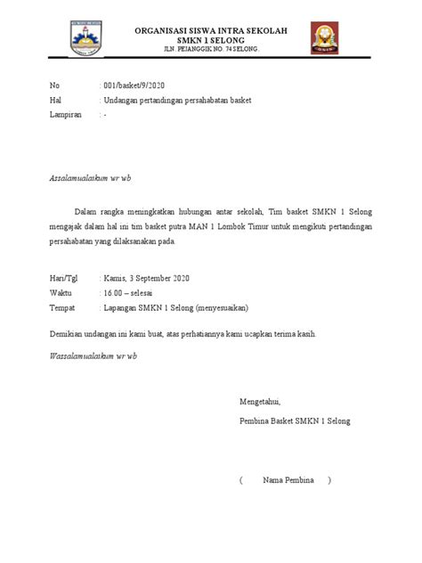 Surat Undangan Sparing Smkn 1 Selong Pdf