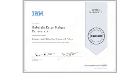 Gabriela Melgar On Linkedin Completion Certificate For Databases And Sql For Data Science With