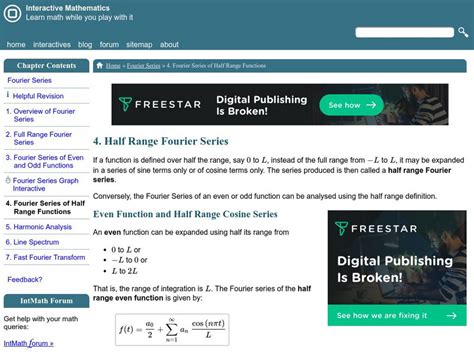 Interactive Mathematics Half Range Fourier Series Activity For 9th