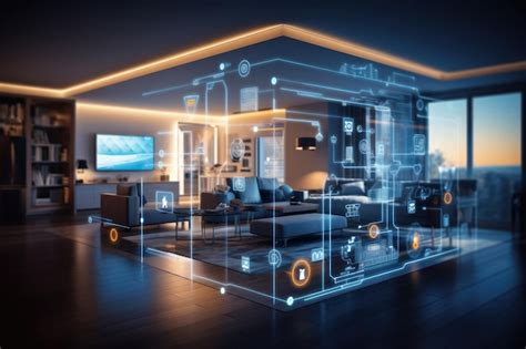 증강 현실을 사용하는 현대적인 스마트 홈 관리 시스템 응용 시스템과 함께 스마트 빌딩 생성 Ai 기술로 만들어졌습니다 프리미엄 사진