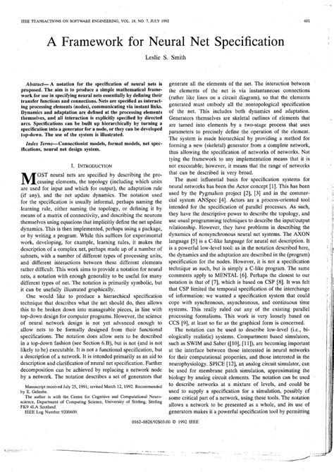 Pdf A Framework For Neural Net Specification