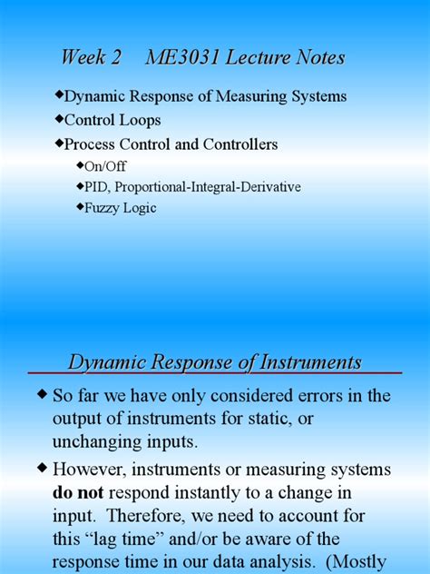 Dynamic Characteristics Of Measurement System Pdf Control Theory Systems Theory