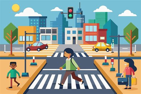 Two Pedestrians Cross The Street At A Customizable Pedestrian Crossing