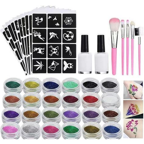 Kit De Tatuajes Con Purpurina Juego De Tatuajes Temporales Con 24