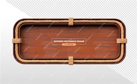 Wooden Rectangle Frame With Rope Border 3d Render Free Psd