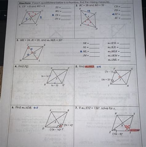 Solved Directions If Each Quadrilateral Below Is A Rhombus