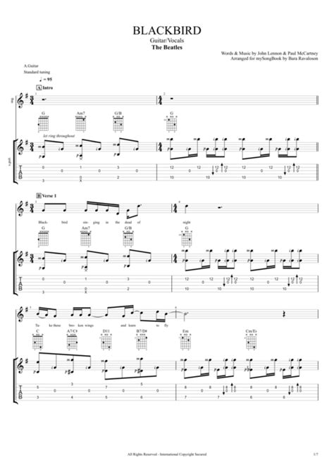 Blackbird Tab By The Beatles Guitar Pro Guitar And Vocals Mysongbook