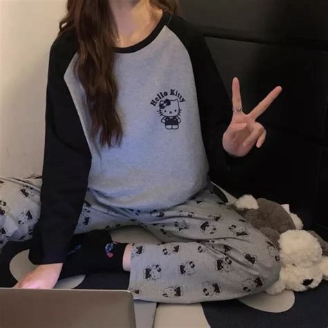 Hello Kitty Pyjamas Black And Grey Cute Comfy T £1631 Picclick Uk