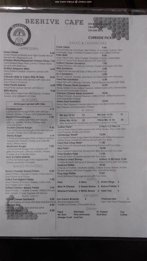 Menu At Beehive Cafe Clinton